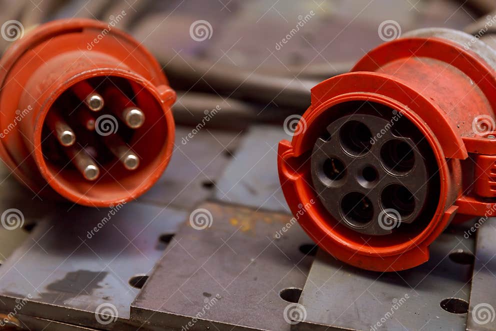 Red Three-phase Plug and Socket with Cable. 380 Volts Stock Image ...