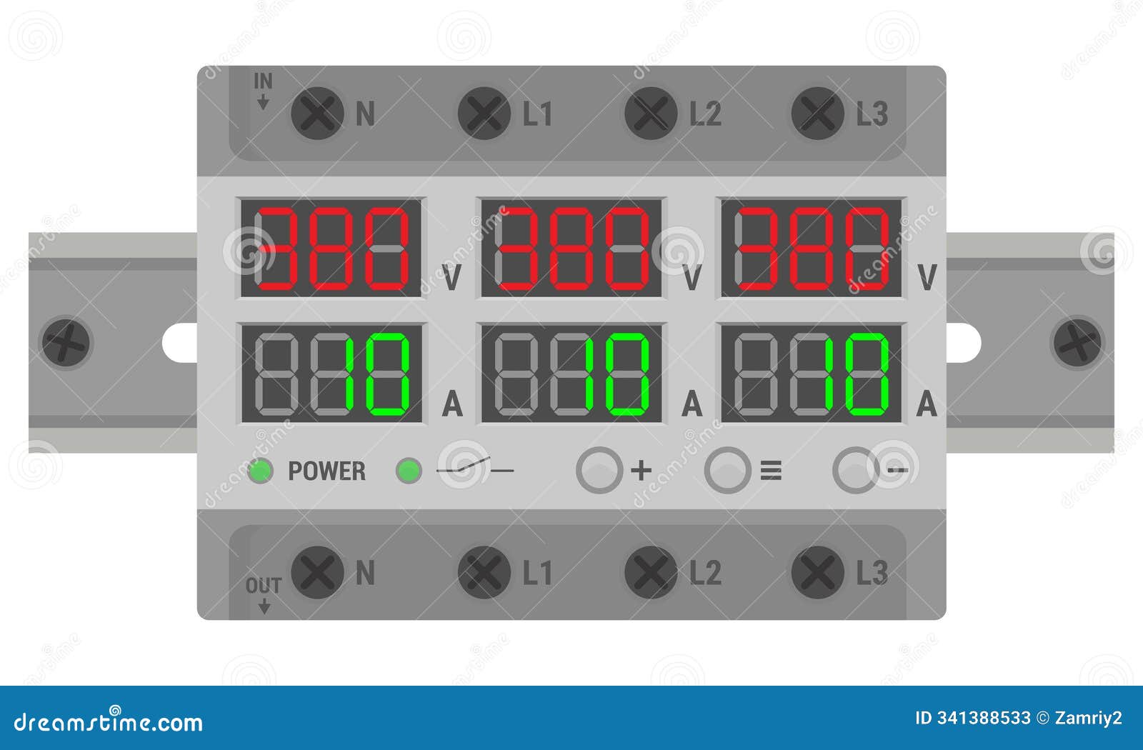 Three Phase Voltage Relay Mounted on a DIN Rail Stock Illustration ...