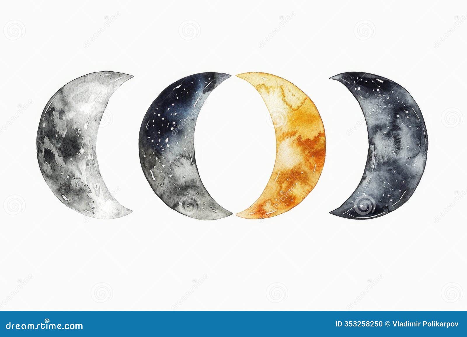 Three Phases Of The Moon On A Plain White Background. Suitable For ...