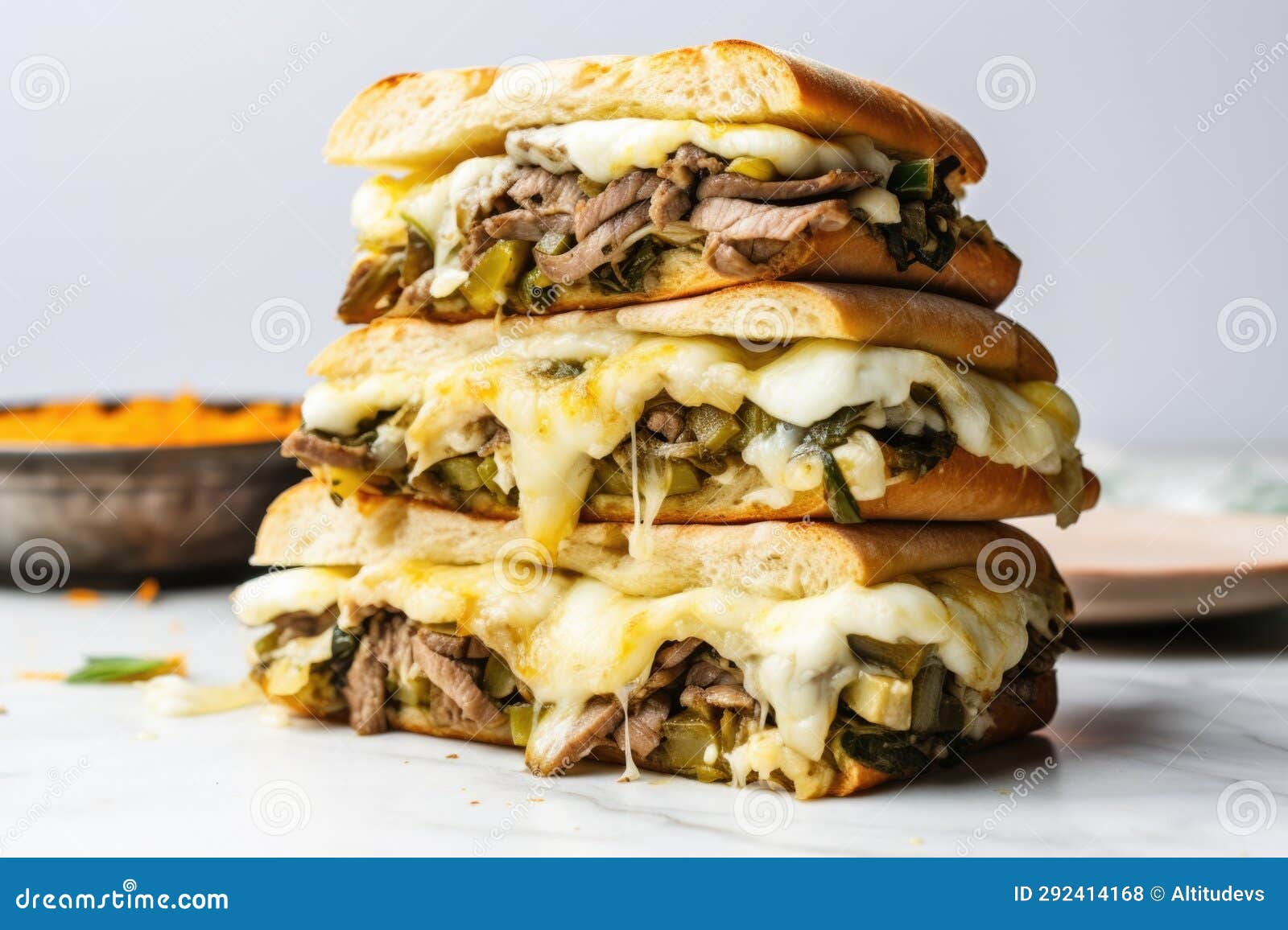 Three Philly Cheesesteak Stacked High, Showing the Layering of ...