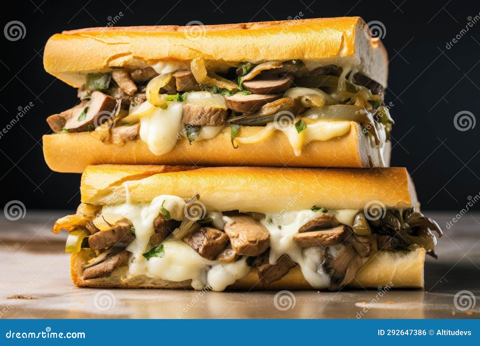 Three Philly Cheesesteak Stacked High, Showing the Layering of ...