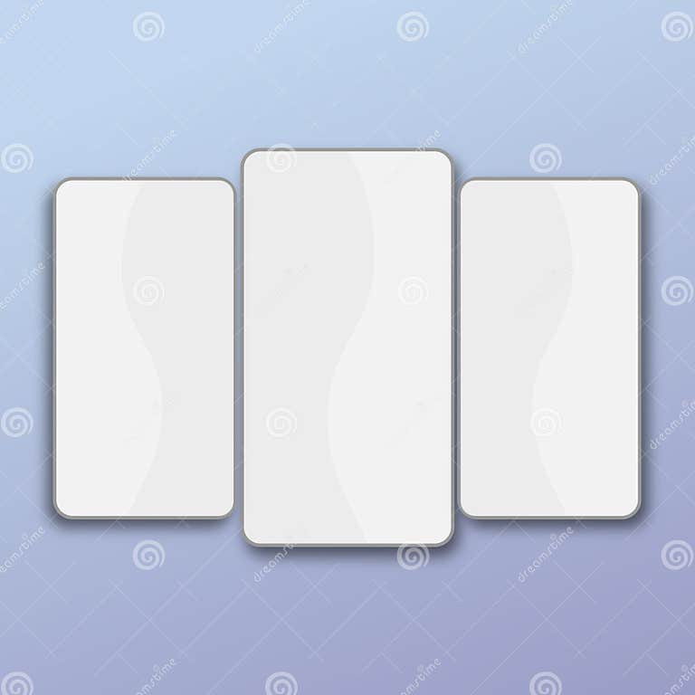 Three Phones with Empty Screens Standing Over Blue Background, Square ...