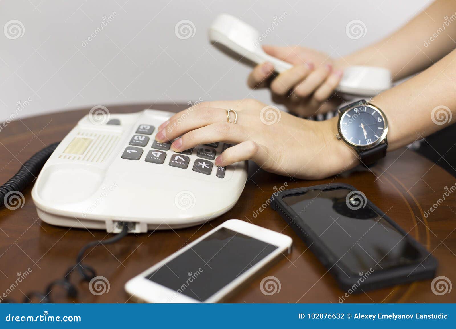 Three phones on the table stock photo. Image of business - 102876632