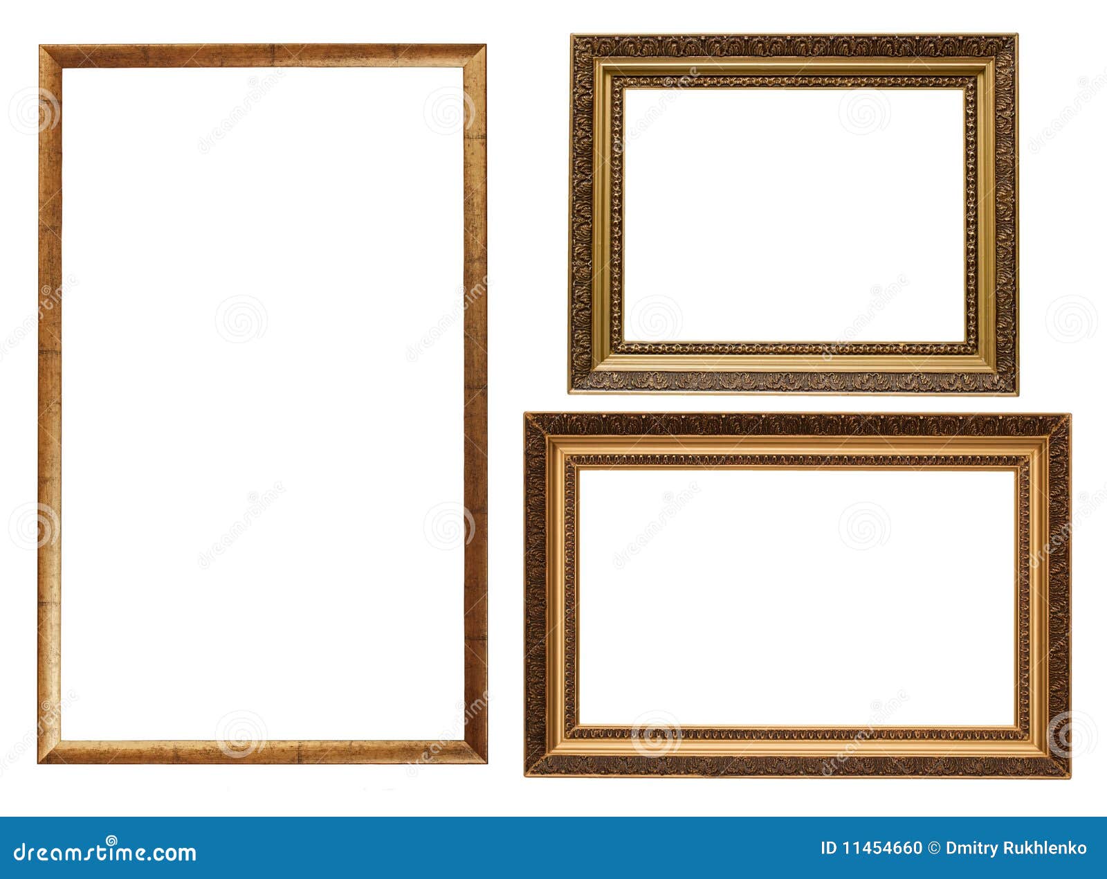 Three Picture Frames Isolated Stock Photo - Image of vertical, golden ...