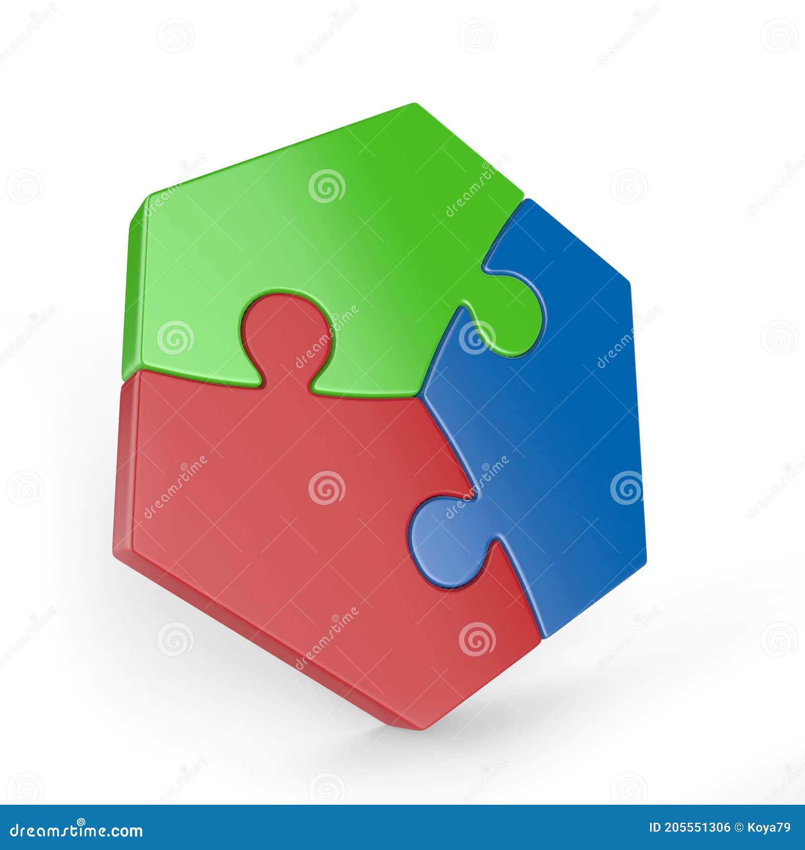 Three Piece Puzzle Hexagon Diagram. Puzzle 3 Step. Cartoon Vector ...