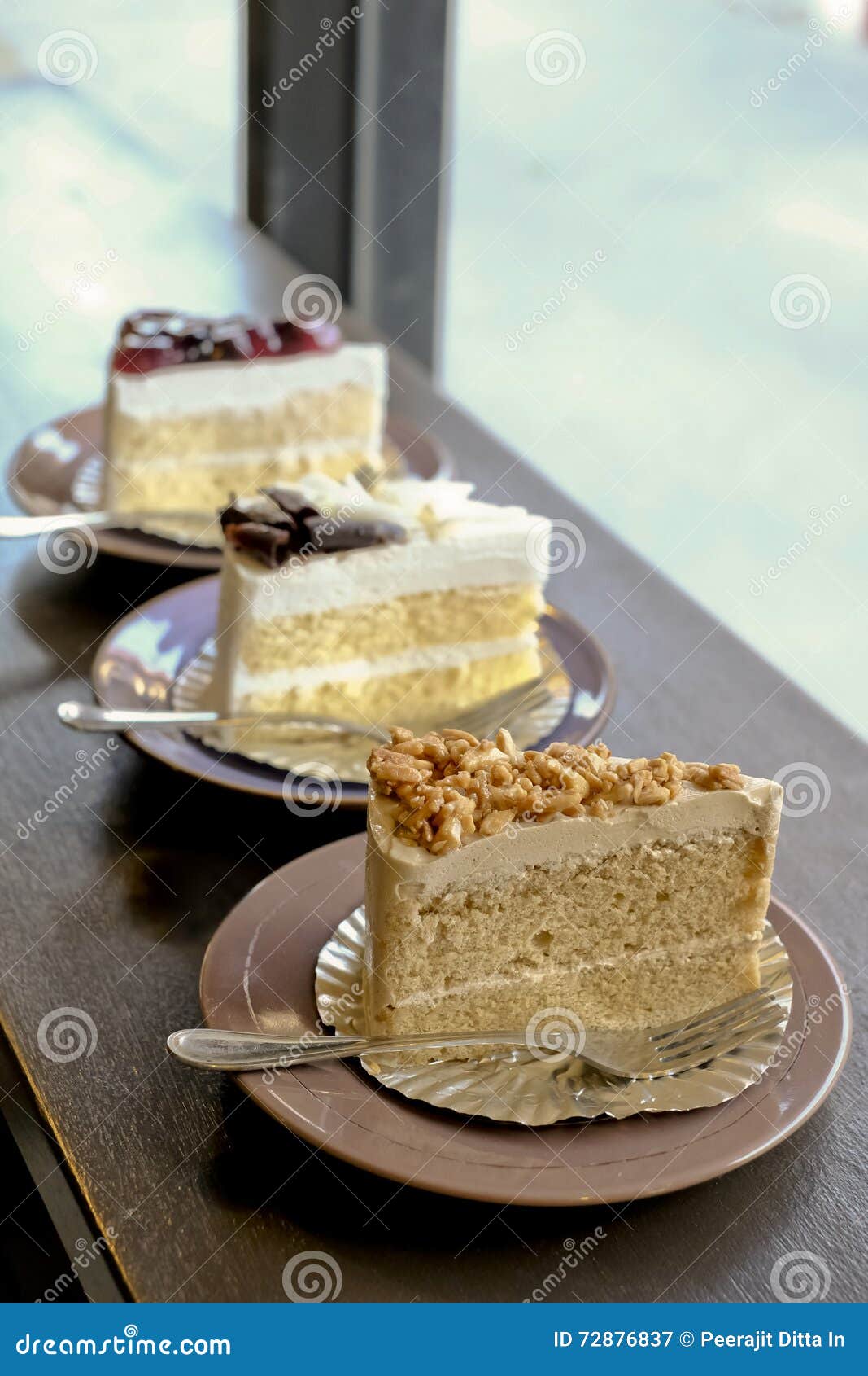Three pieces of cakes stock image. Image of baked, curd - 72876837