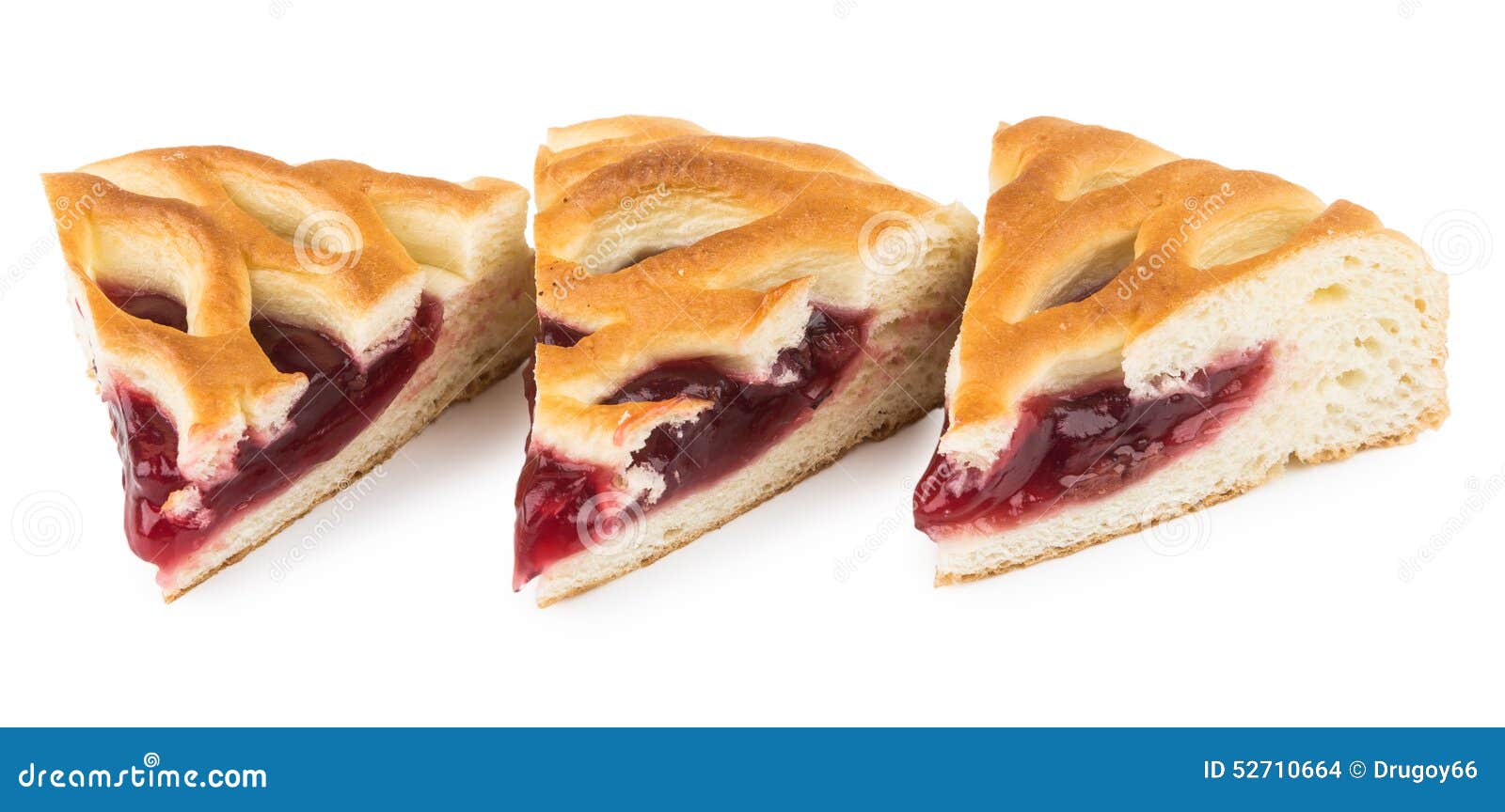 Three Pieces of Cherry Pie on White Stock Photo - Image of isolated ...