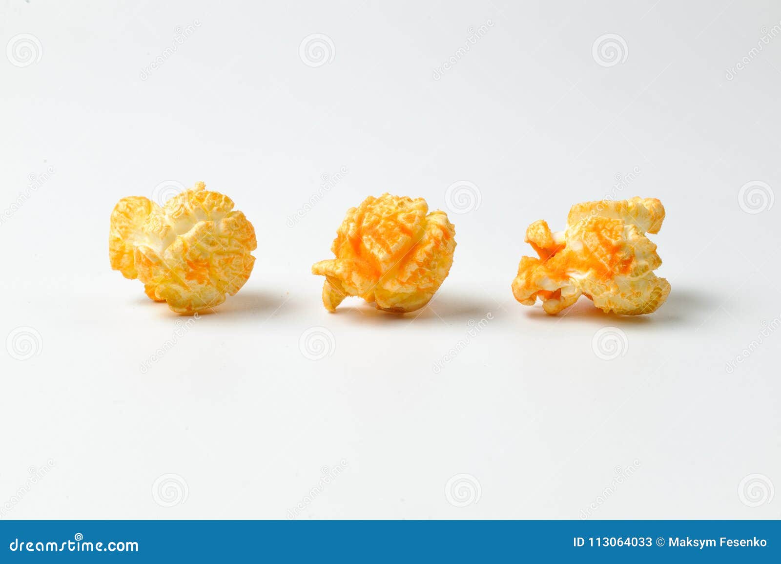 Three Pieces of Delicious Popcorn on the White Background Stock Image ...