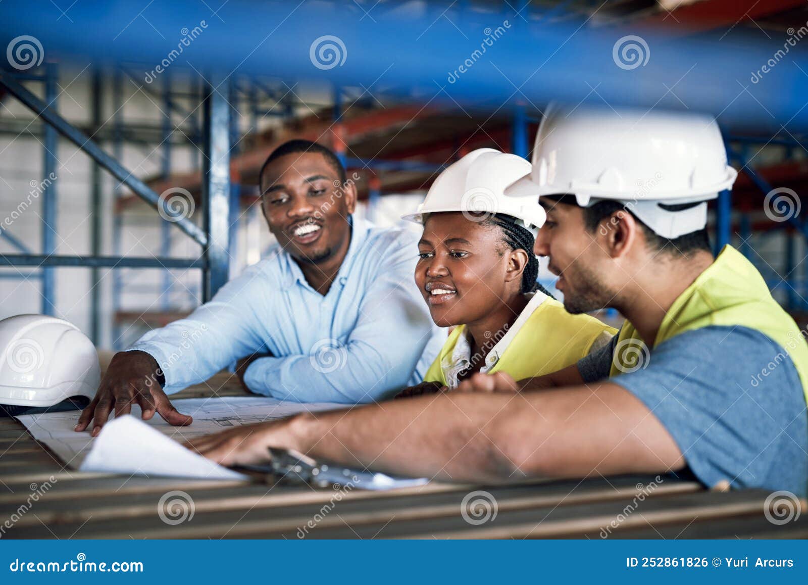 Three Pieces of the Design Puzzle. a Group of Builders Having a Meeting ...