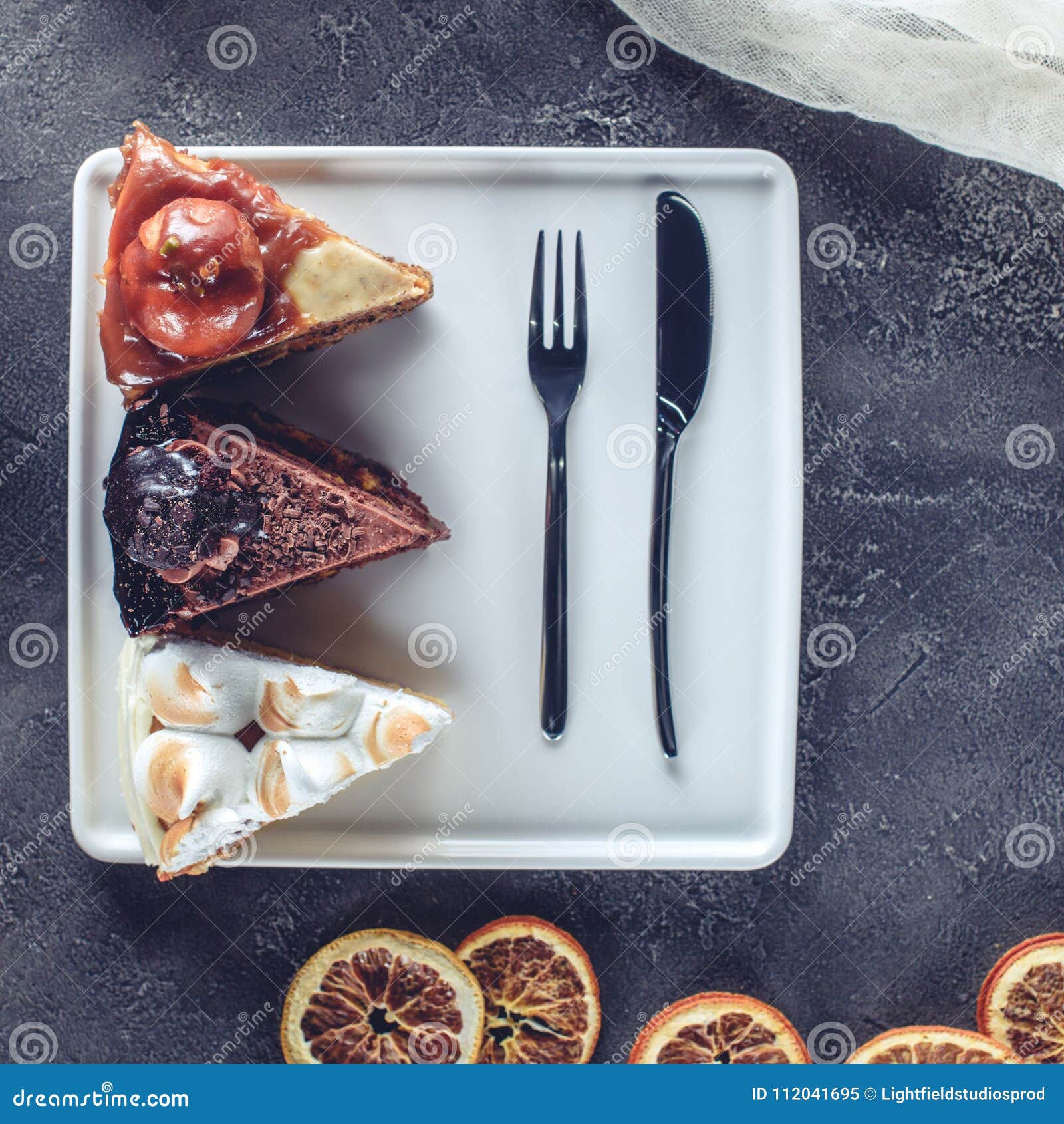 Three Pieces of Different Cakes on Plate Stock Image - Image of ...