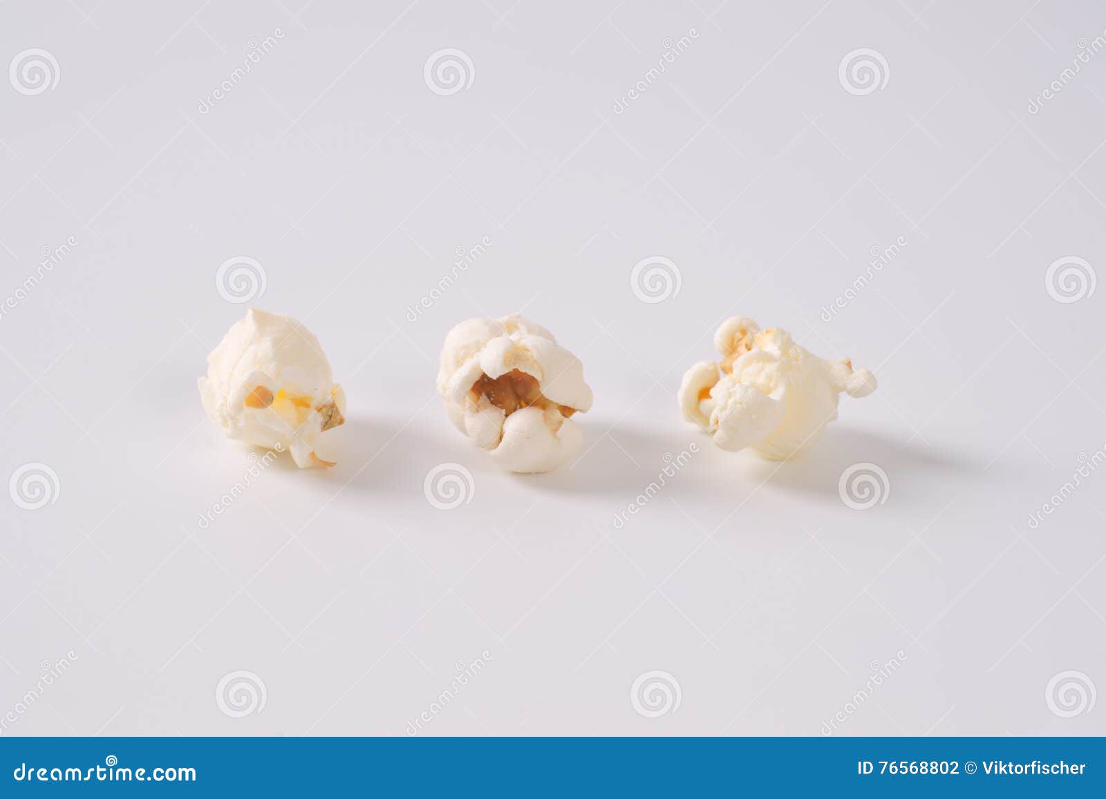 Three Pieces of Fresh Popcorn Stock Photo - Image of indulgence, white ...