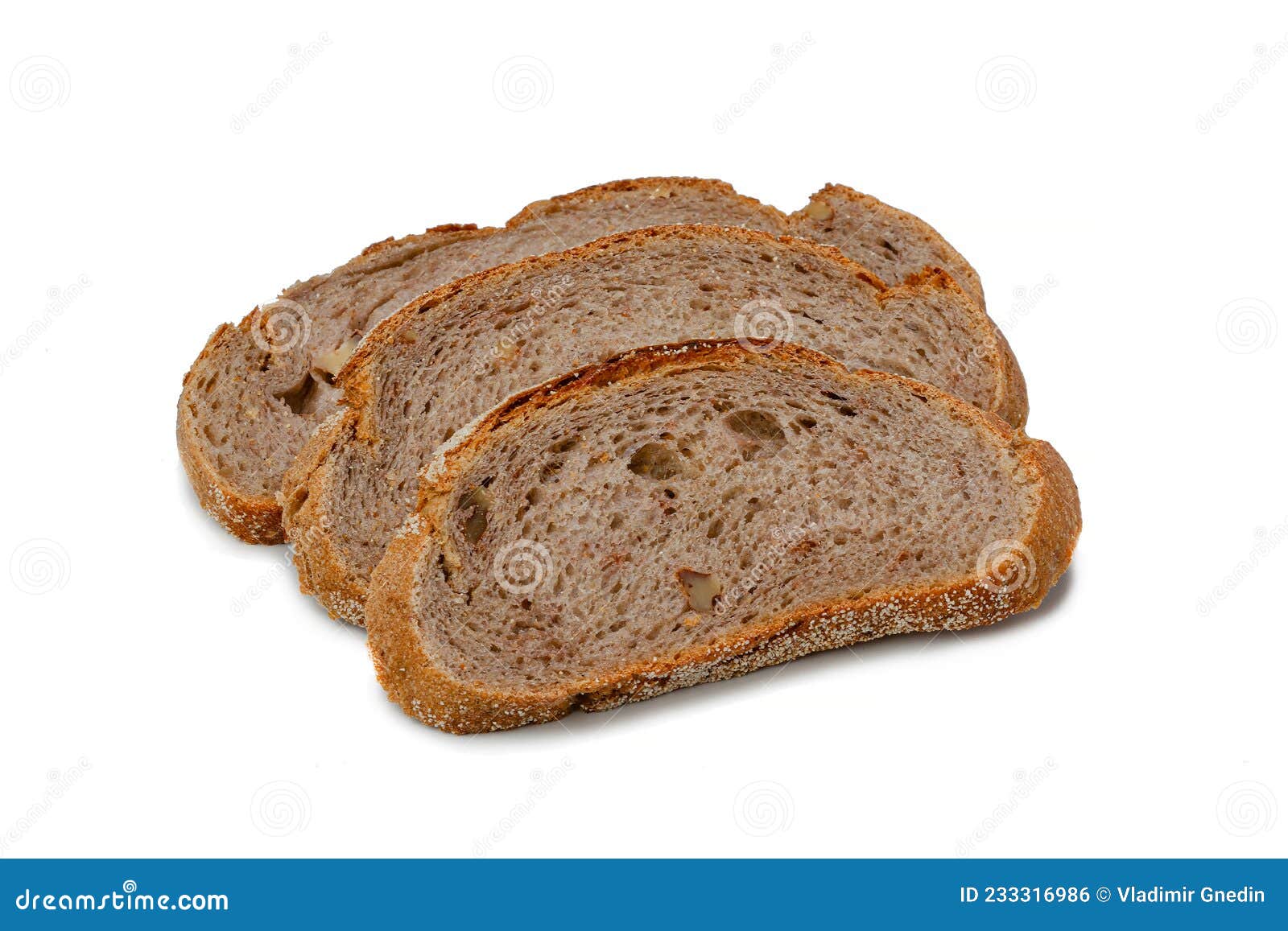 Three Pieces of Fresh Sliced Bread on a White Isolated Background. Food ...