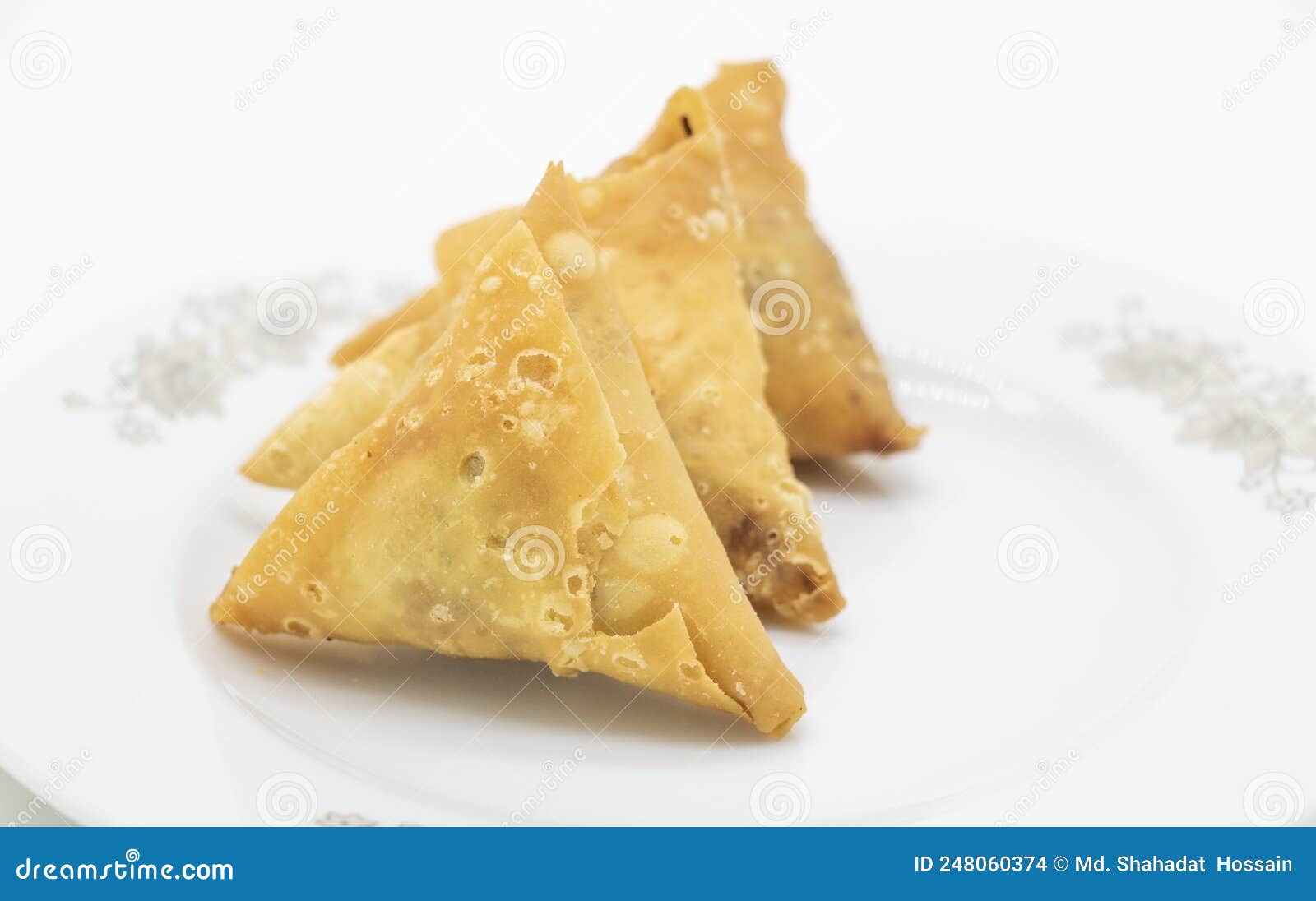 Three Pieces Golden Samosa Isolated on White Background Stock Photo ...