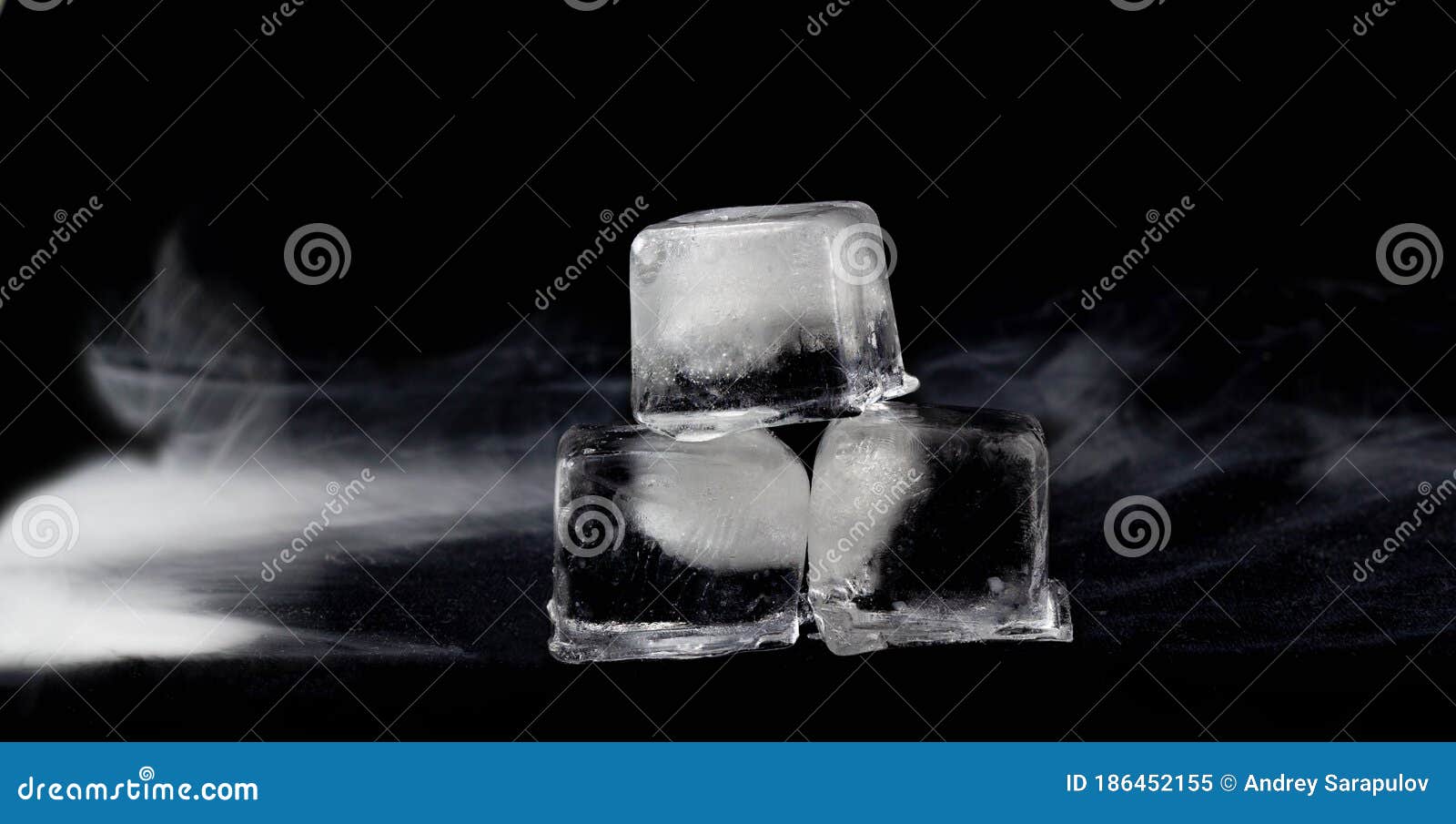 Three Pieces of Ice with Smoke on a Black Background Stock Image ...