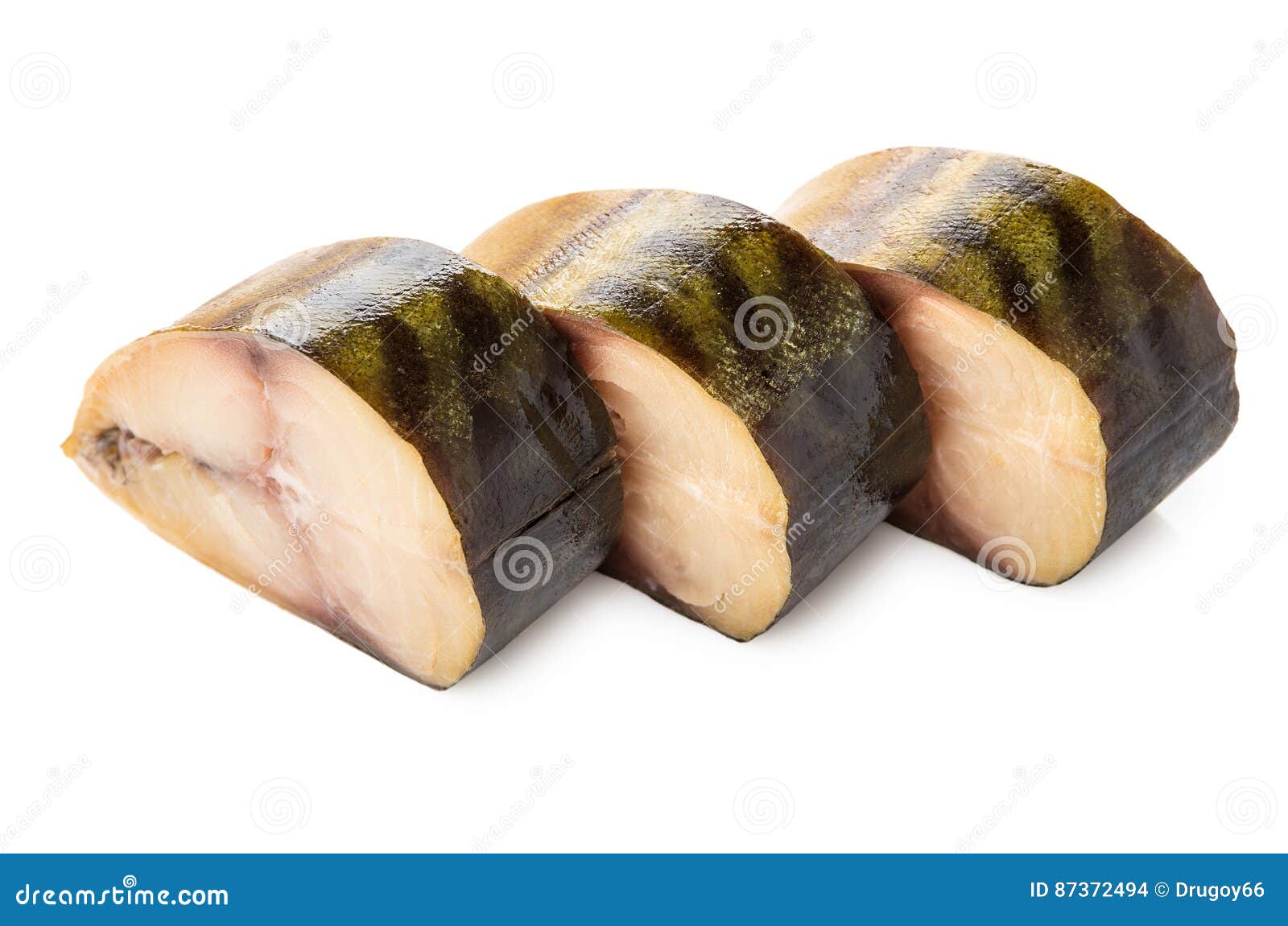 Three Pieces of Mackerel Isolated on White Stock Photo - Image of ...