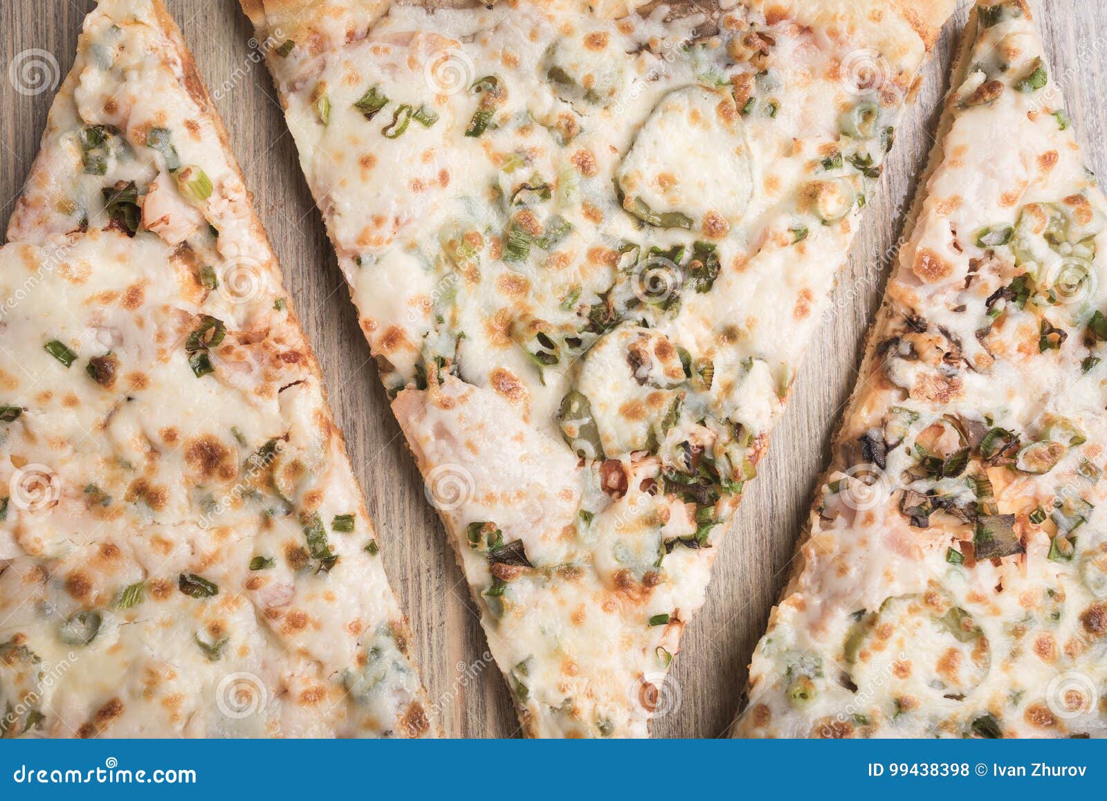 Three pieces of pizza stock photo. Image of plate, ingredients - 99438398