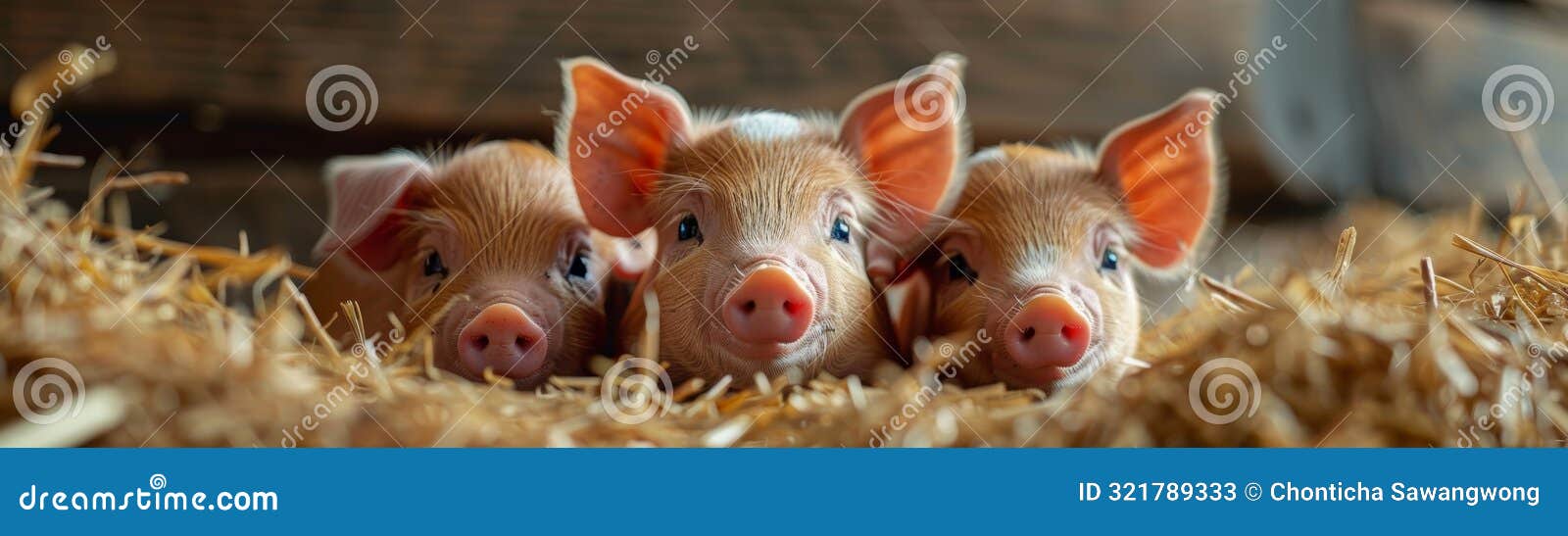 Three Piglets Huddle Together in a Bed of Hay Stock Image - Image of ...