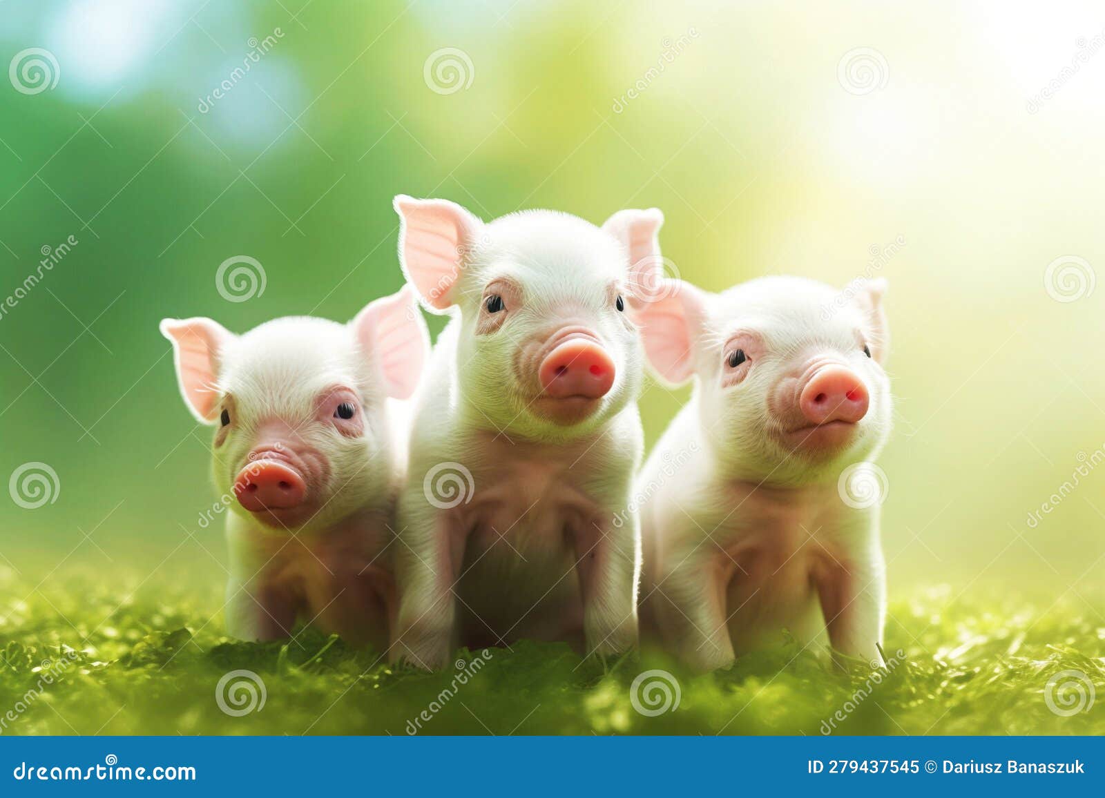 Three Piglets Standing on the Grass, Generative Ai Stock Illustration ...