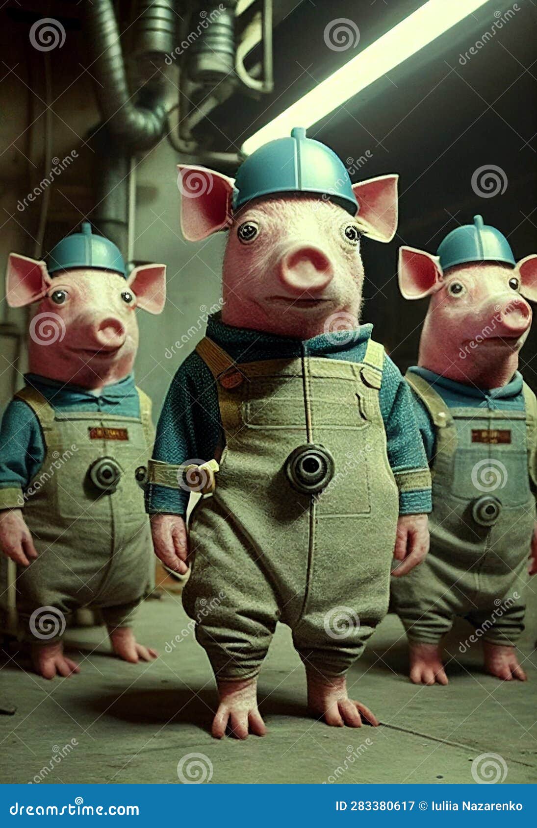 Three Pigs with Production Uniforms Work in a Factory. AI Generated ...