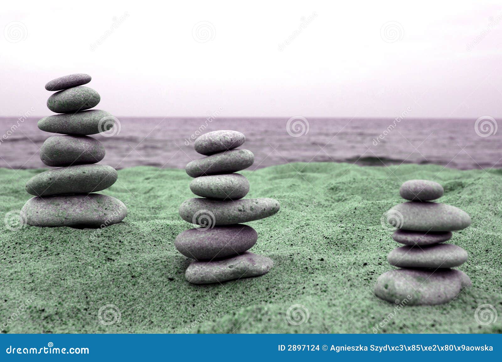 Three Piles of Balanced Stones Stock Photo - Image of reflection ...