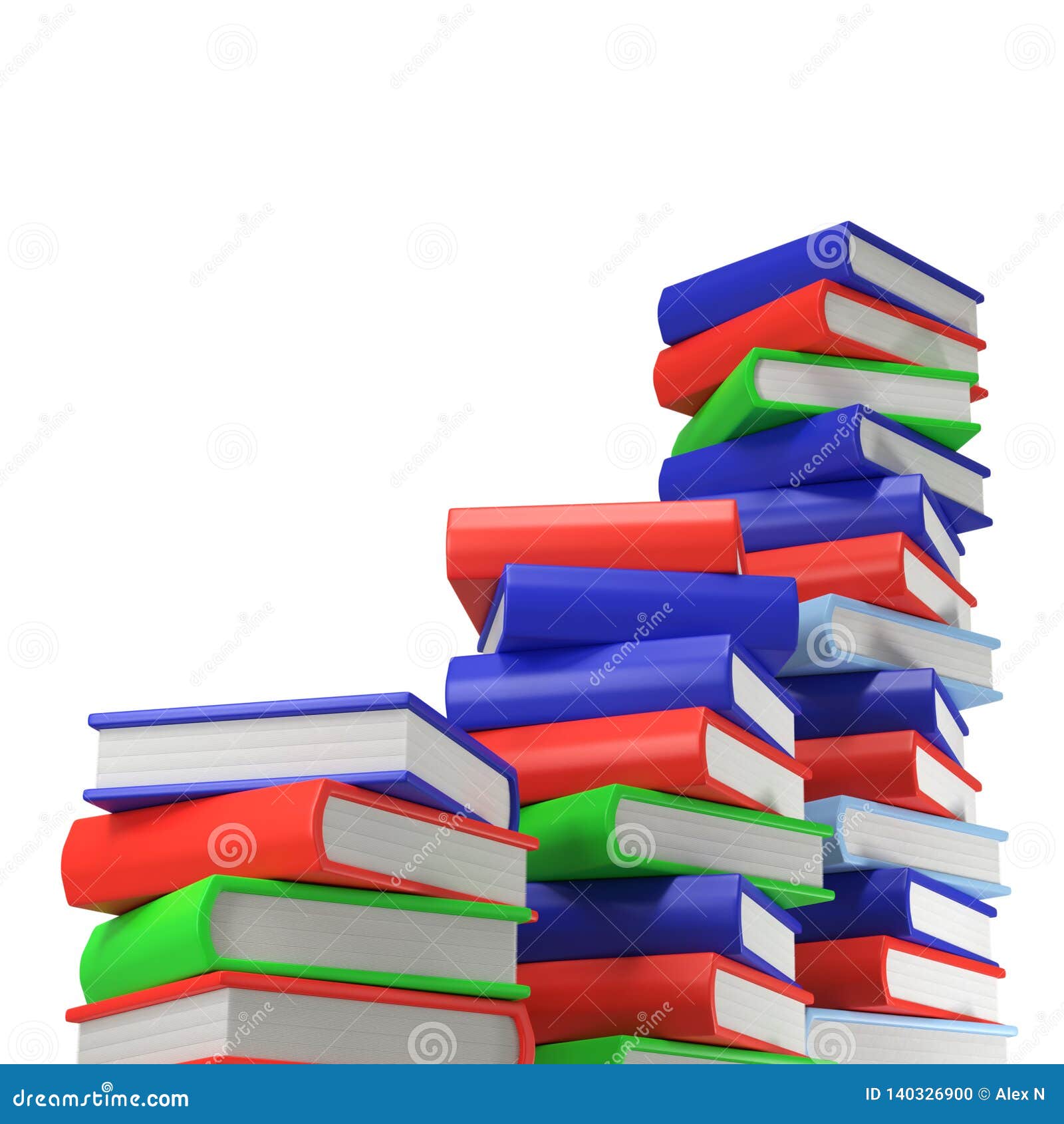 Three Piles of Multi-colored Books I on Empty White Background Stock ...