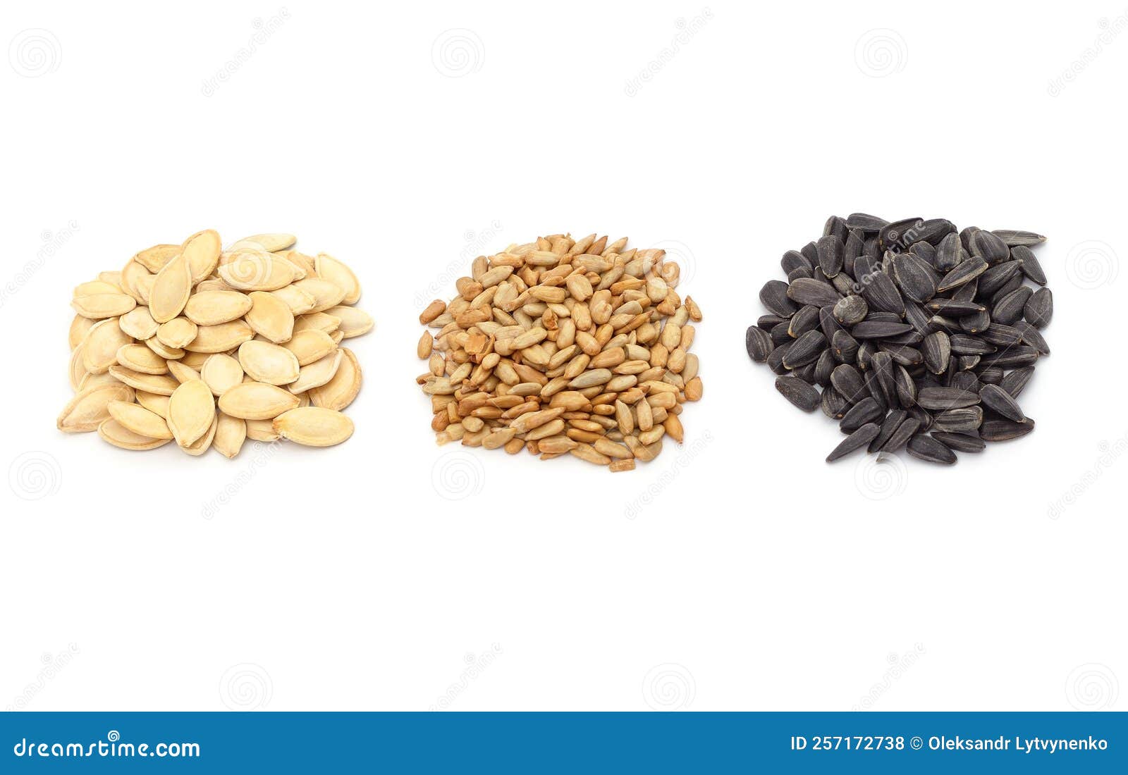 Three Piles of Pumpkin and Sunflower Seeds Stock Photo - Image of bunch ...