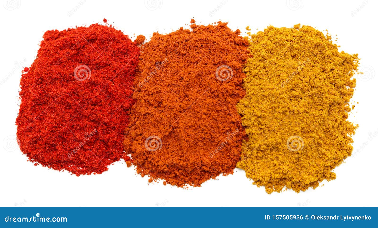 Three piles of spices stock photo. Image of decorative - 157505936