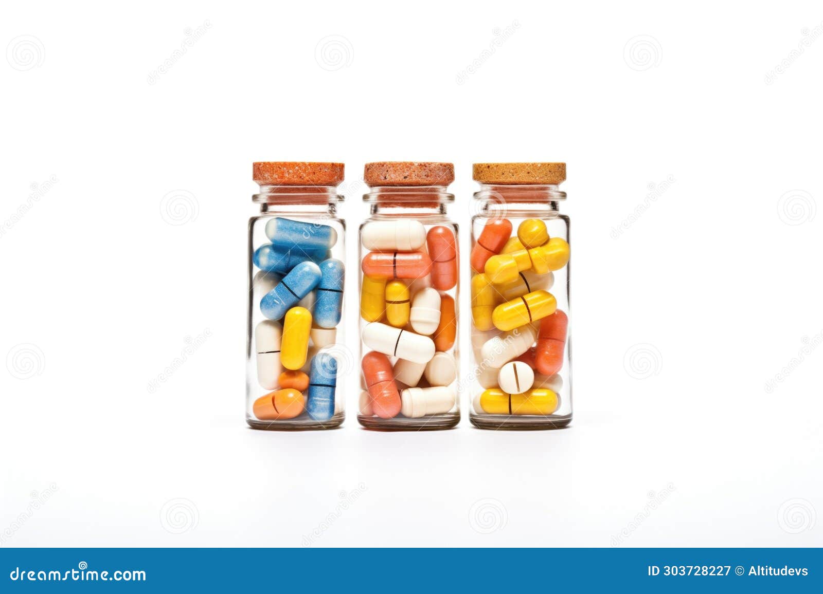 Three Pill Bottles Stacked, Smallest To Largest, Centralized on White ...