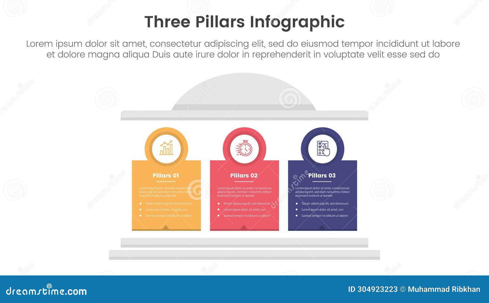 Three Pillars Framework With Ancient Classic Construction Infographic 3 ...