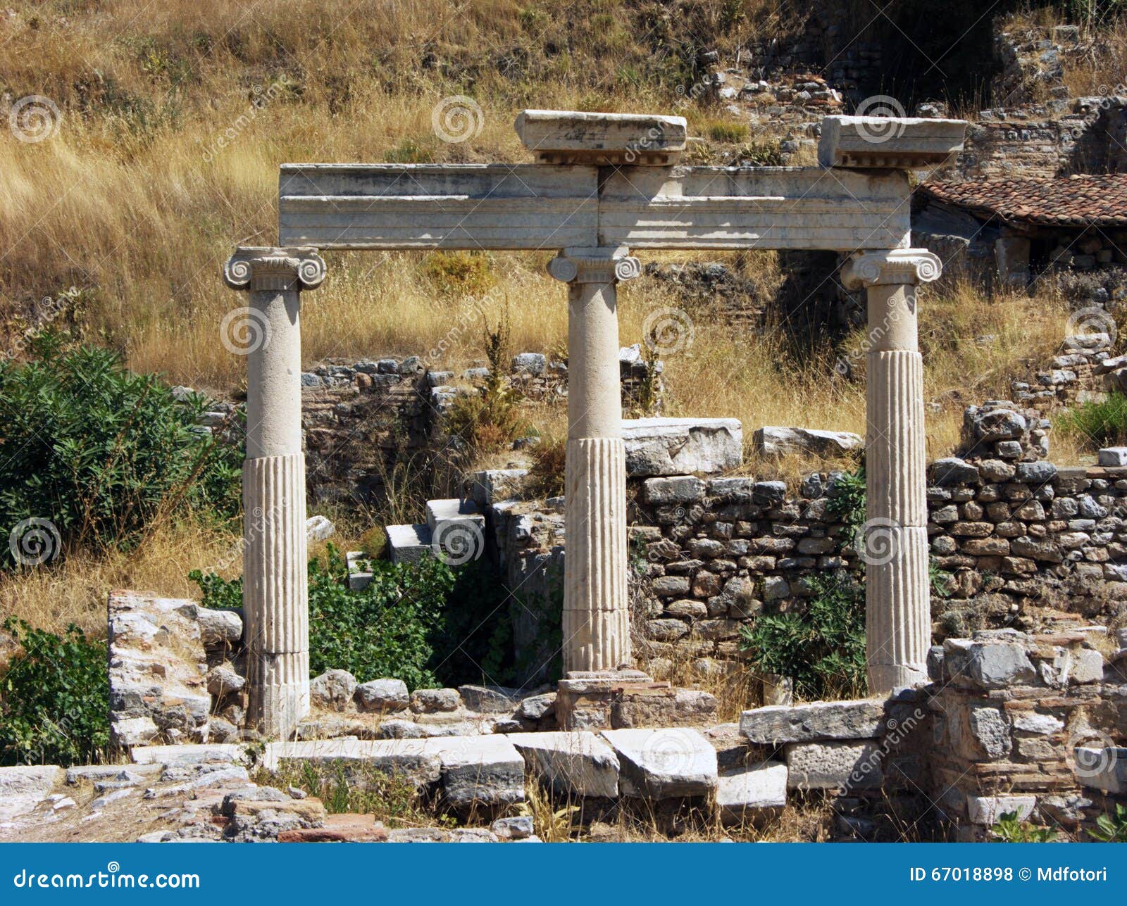 Three Pillars and Ruins in Ephesus,Turkey Stock Photo - Image of ...