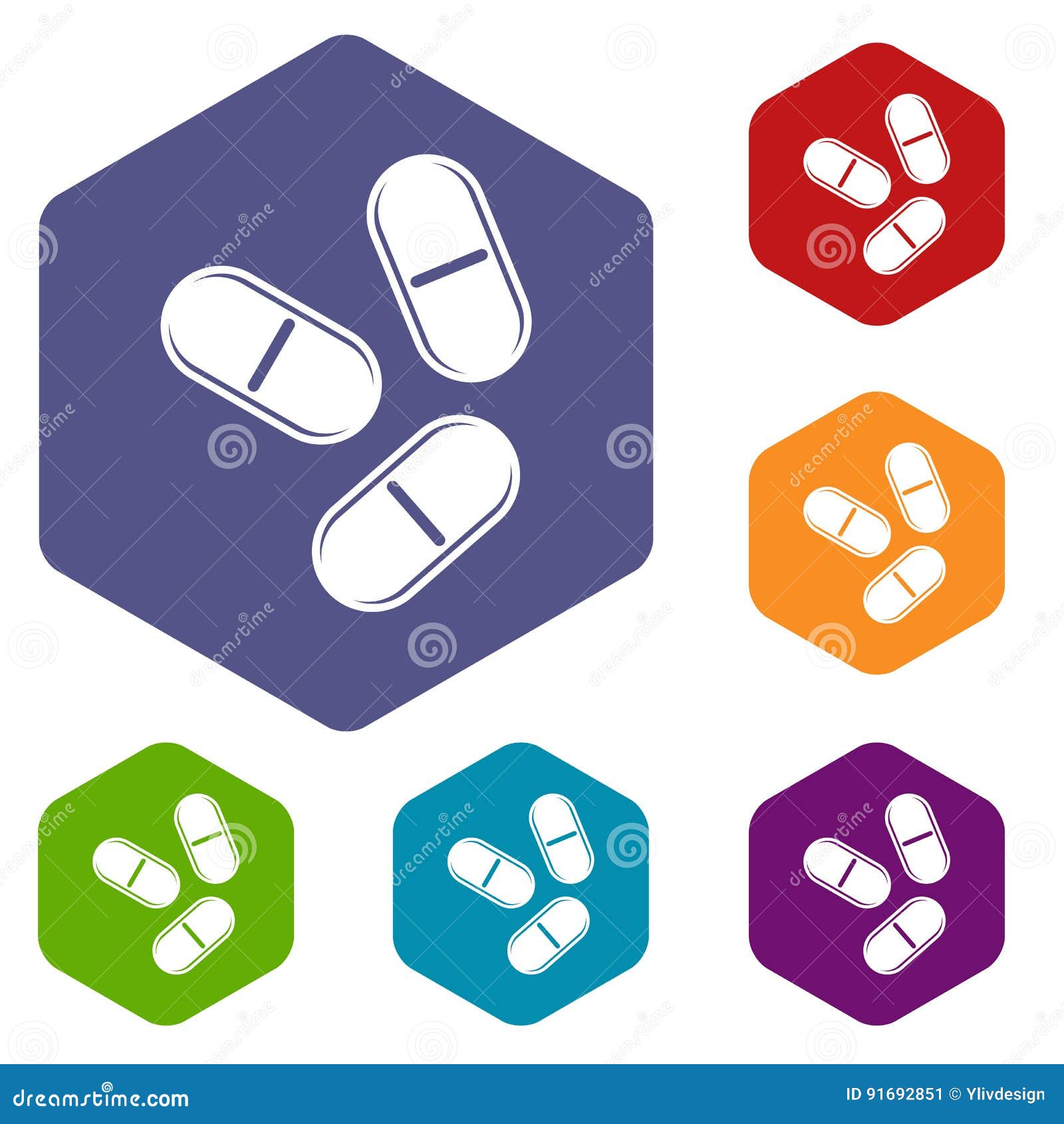 Three Pills Icons Set Hexagon Stock Vector - Illustration of care ...