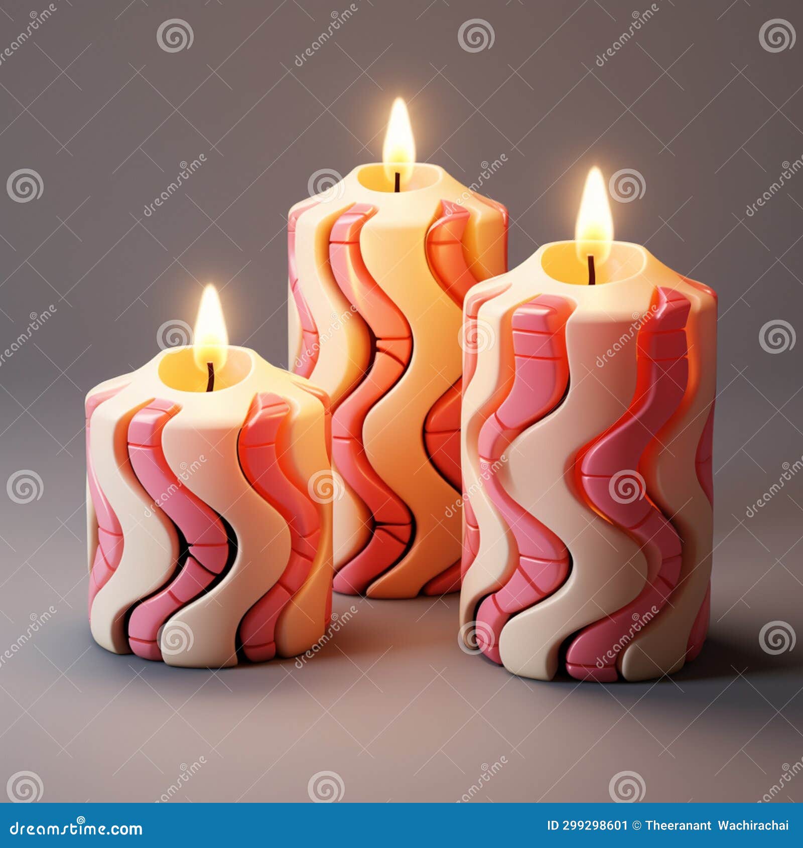 Three Pink Candles with Wave Pattern Stenciled Candles Stock ...