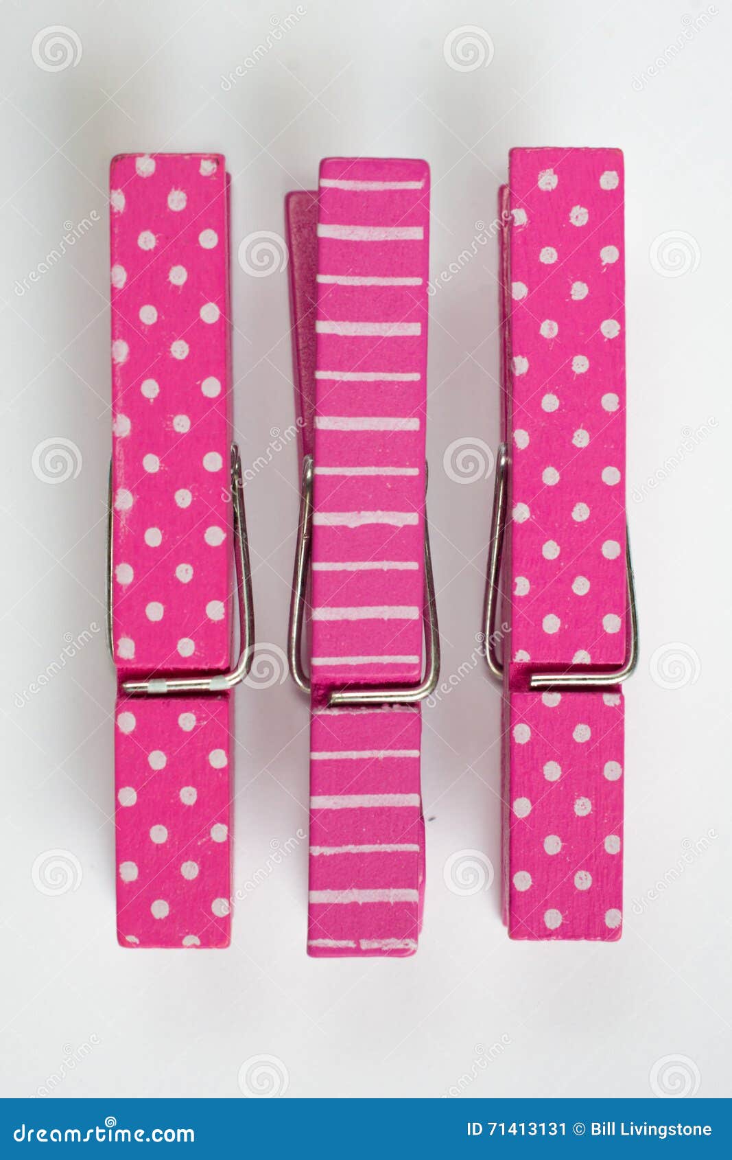 Three Pink Clothes Pins with Fun Patterns Top View Stock Image - Image ...