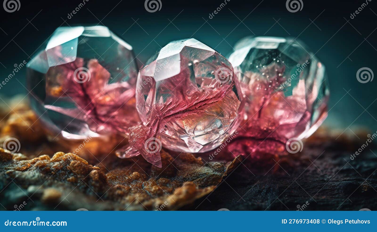 Three Pink Diamonds Sitting on Top of a Piece of Rock Stock ...