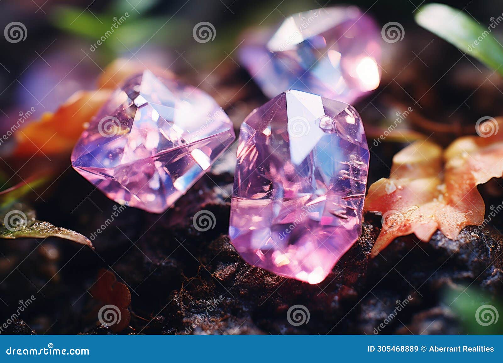 Three Pink Diamonds Sitting on Top of Some Leaves Stock Illustration ...