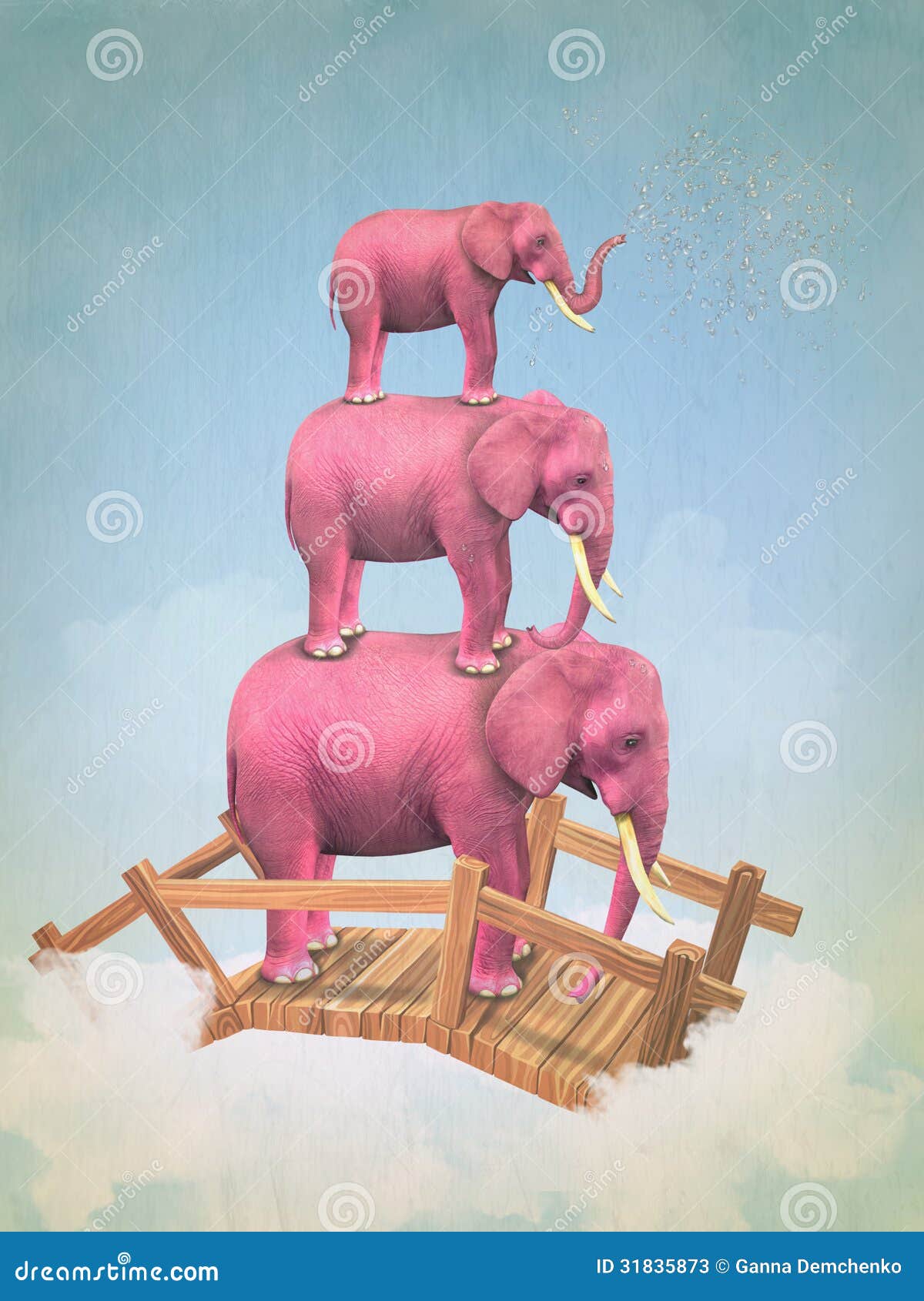 Three Pink Elephants in the Sky Stock Illustration - Illustration of ...