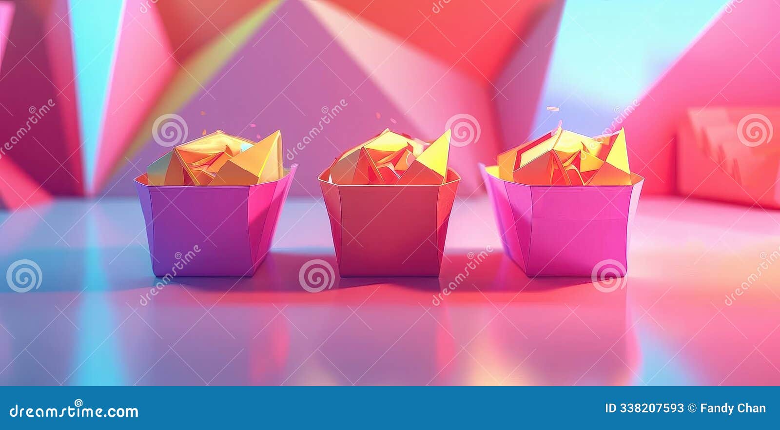 Three Pink Origami Boxes with Gold Geometric Patterns Stock ...