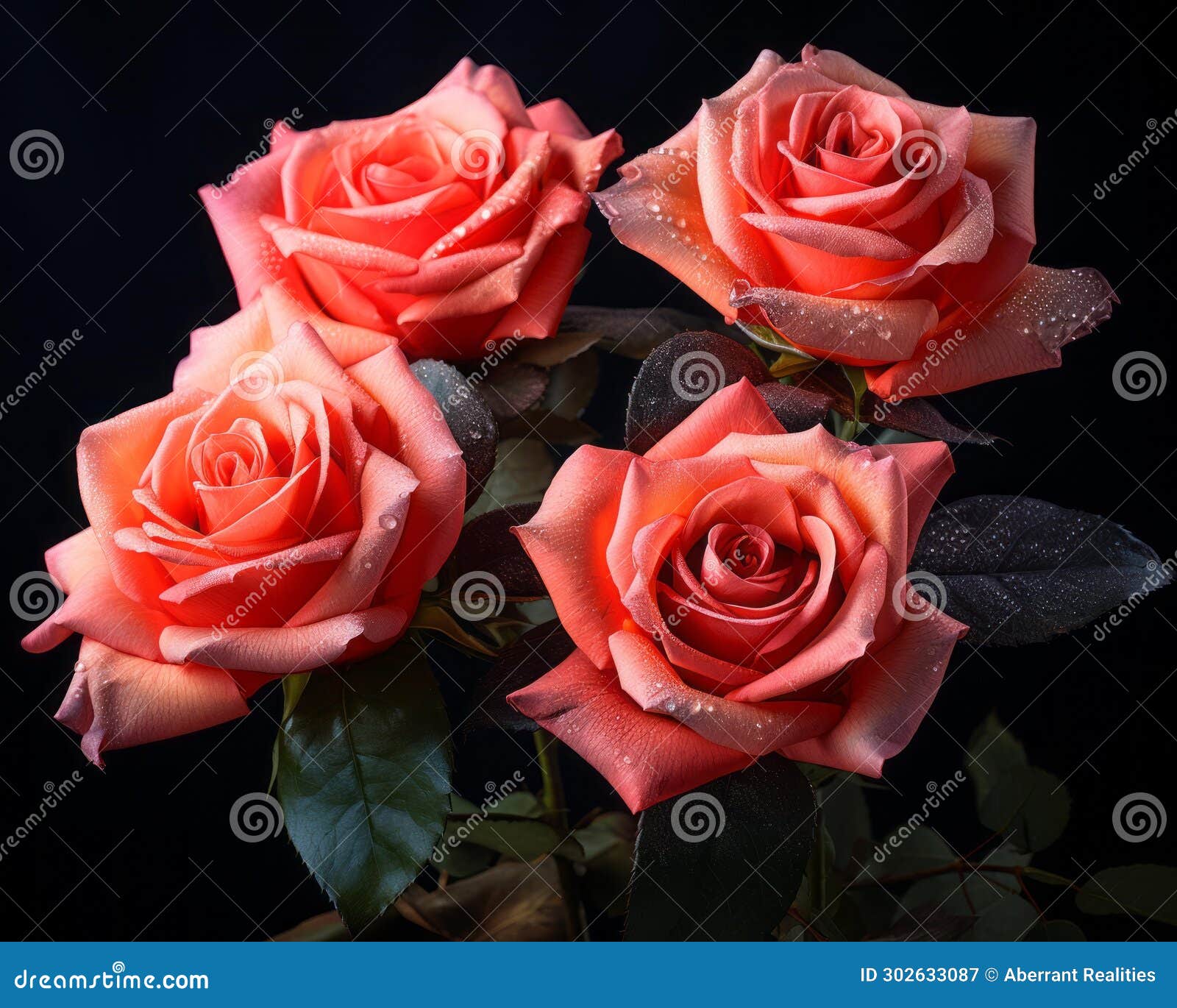 Three Pink Roses in a Vase on a Black Background Stock Illustration ...