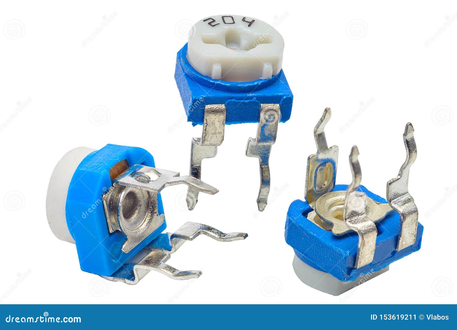 Three Pins, through Hole, Small Blue Adjustable Resistors, or Trimmers ...