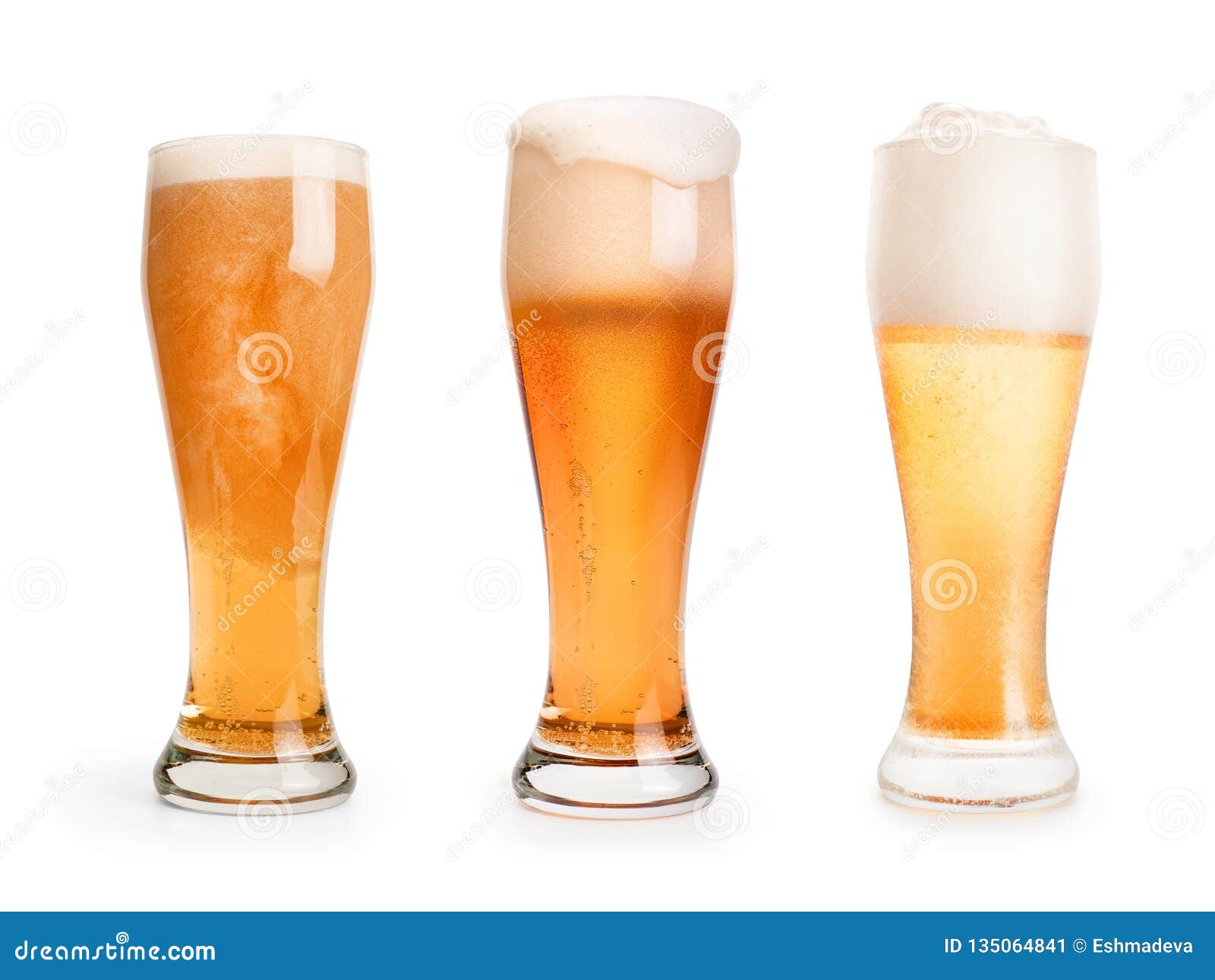 Three Pint of Beer Set Isolated with Clipping Path Stock Image - Image ...