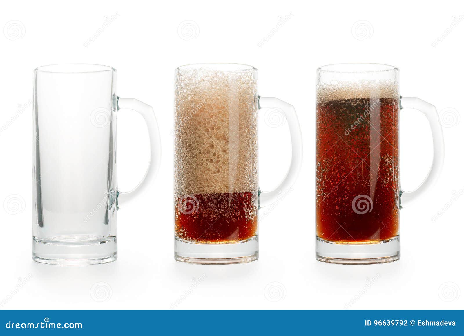 Three Pints of Dark Beer. Empty, Half Full and Full Stock Photo - Image ...