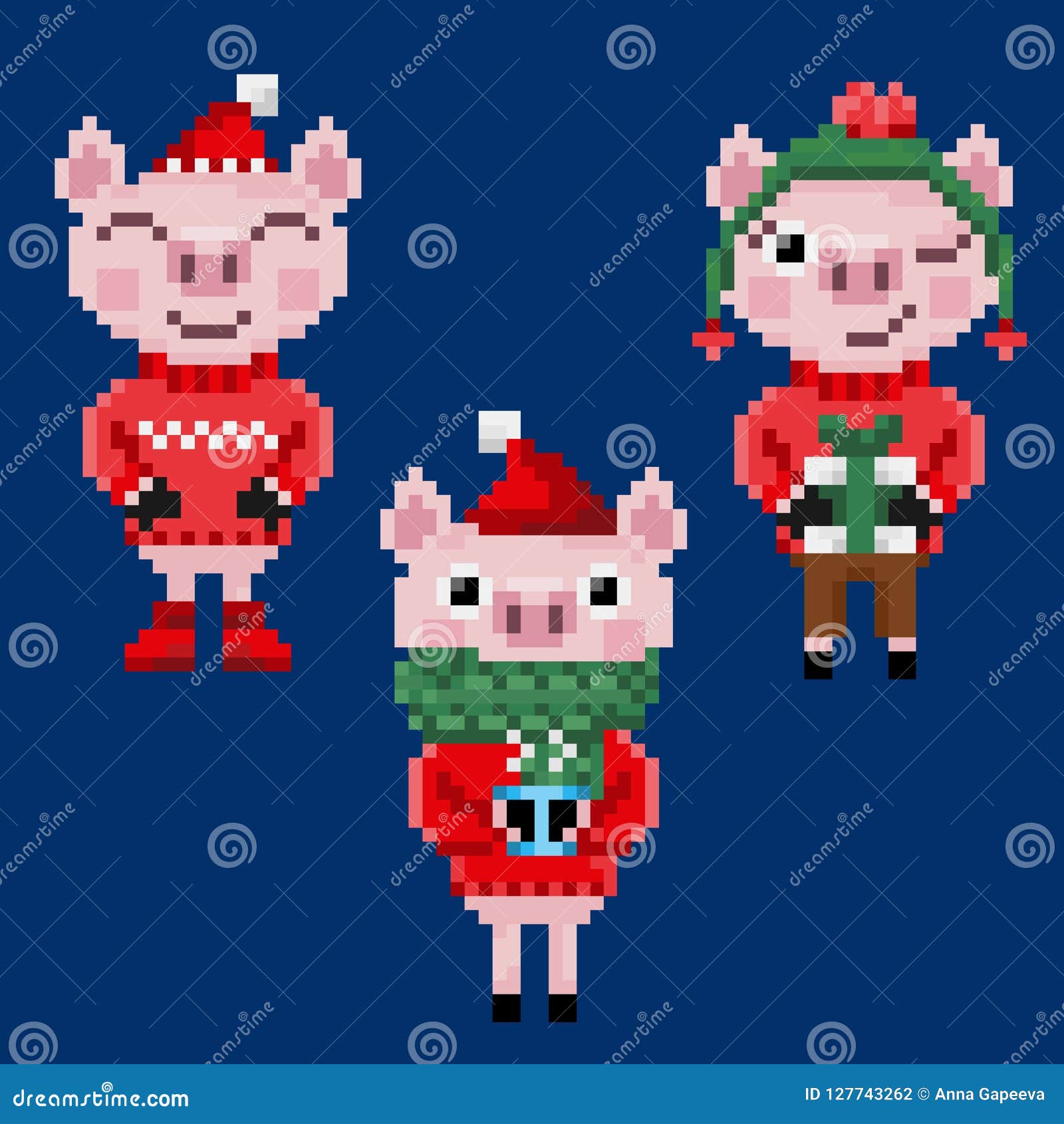 Three Pixel Hearts Icon. Clipart Image Vector Illustration ...