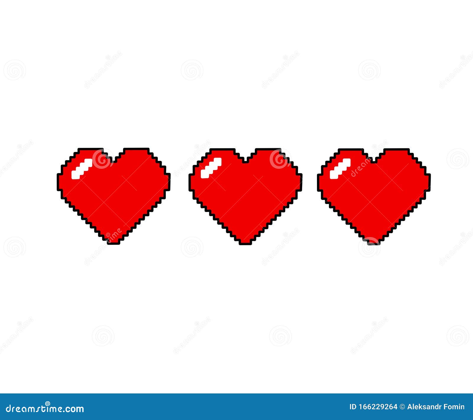 Three Pixel Hearts Icon. Clipart Image Vector Illustration ...