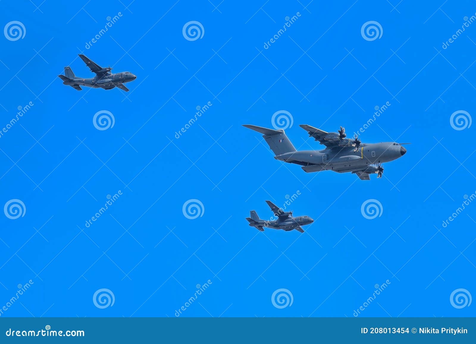 Three Planes are Flying in the Blue Sky Stock Photo - Image of airplane ...