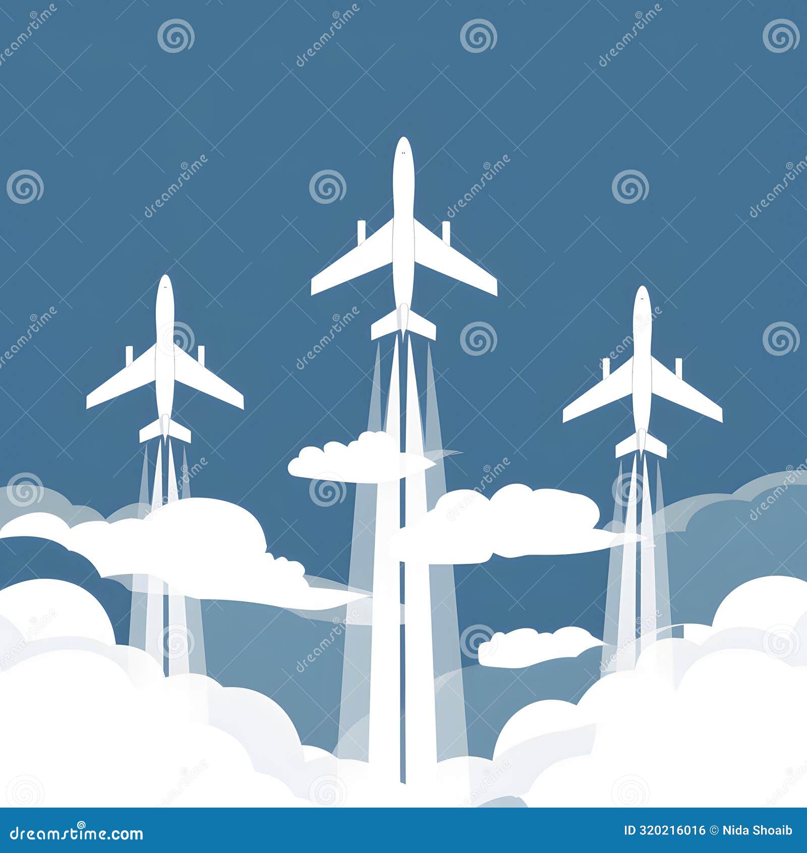 Three Planes Flying High in a Blue Sky with White Engine Trails Stock ...