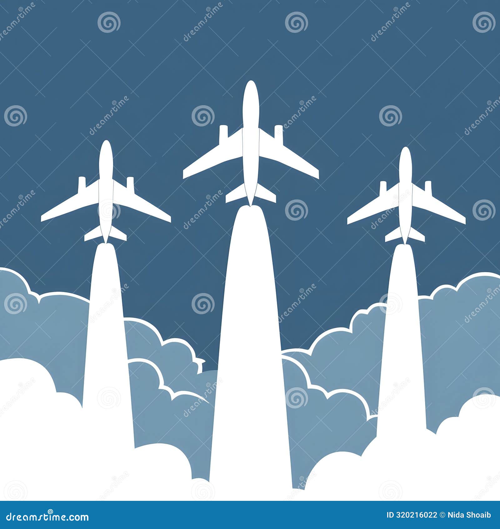 Three Planes Flying High in a Blue Sky with White Engine Trails Stock ...