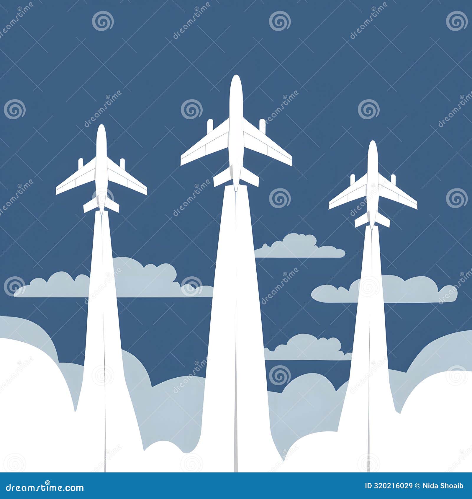 Three Planes Flying High in a Blue Sky with White Engine Trails Stock ...