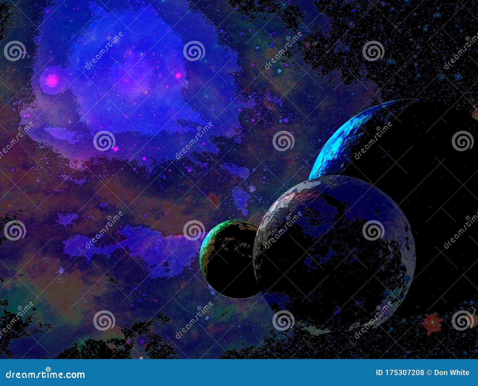 Three Planets in Space Poster Stock Photo - Image of impression ...