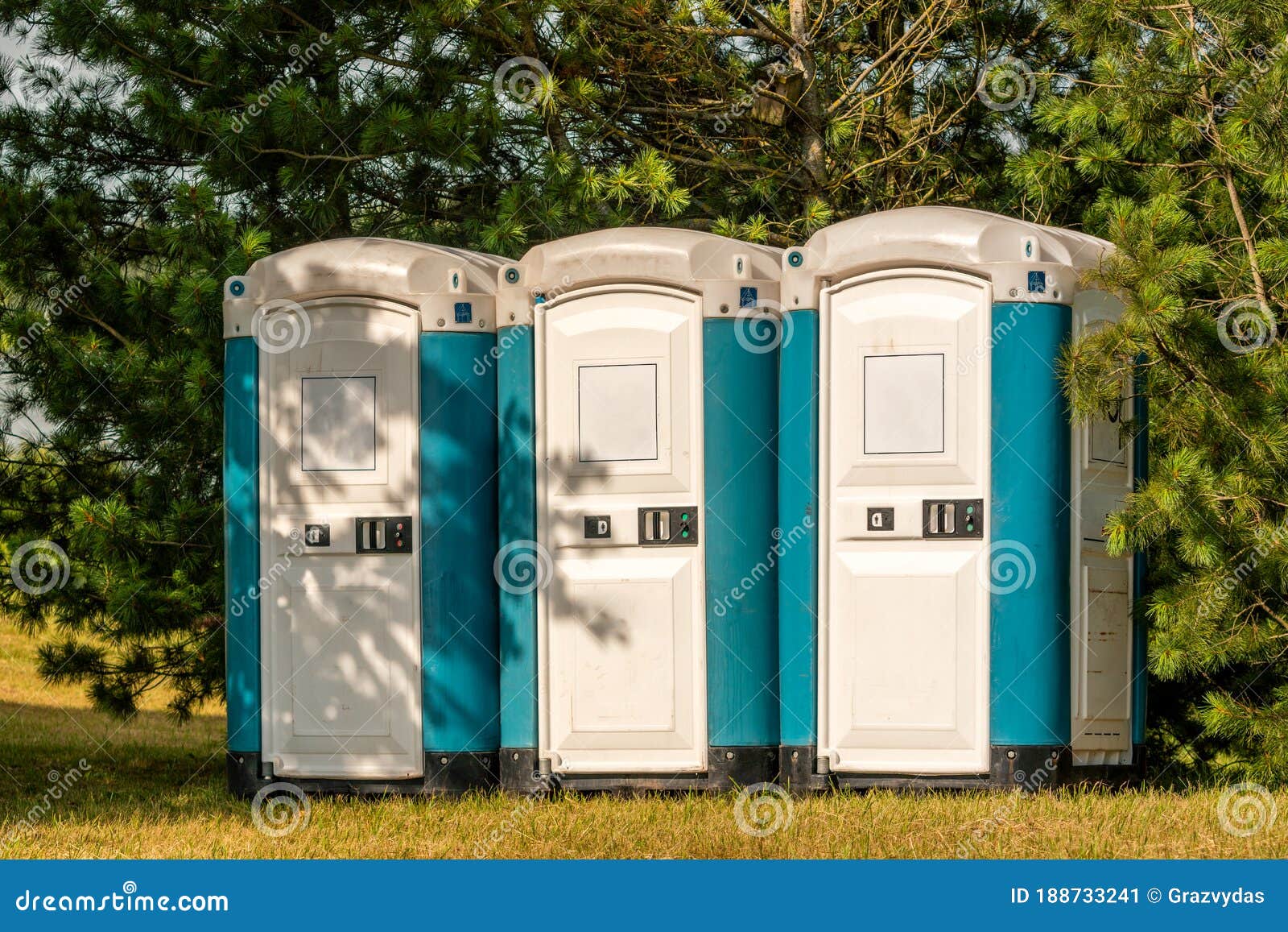Three Plastic Portable Toilets Stock Image - Image of park ...
