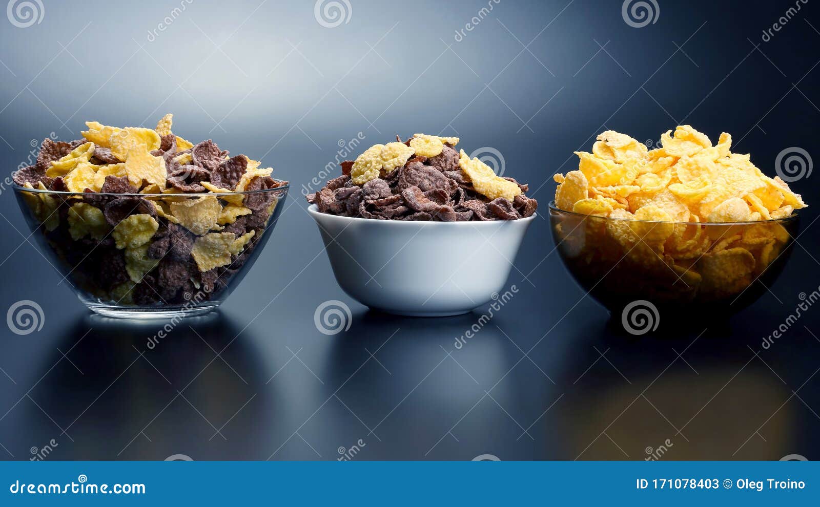 Three Plates with Different Corn Flakes Stock Image - Image of splash ...